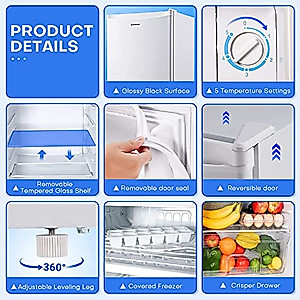 Upstreman 3.2 Cu.Ft Mini Fridge with Freezer, Single Door Mini Fridge, Adjustable Thermostat, Mini Refrigerator for Dorm, Office, Bedroom, White-BR321