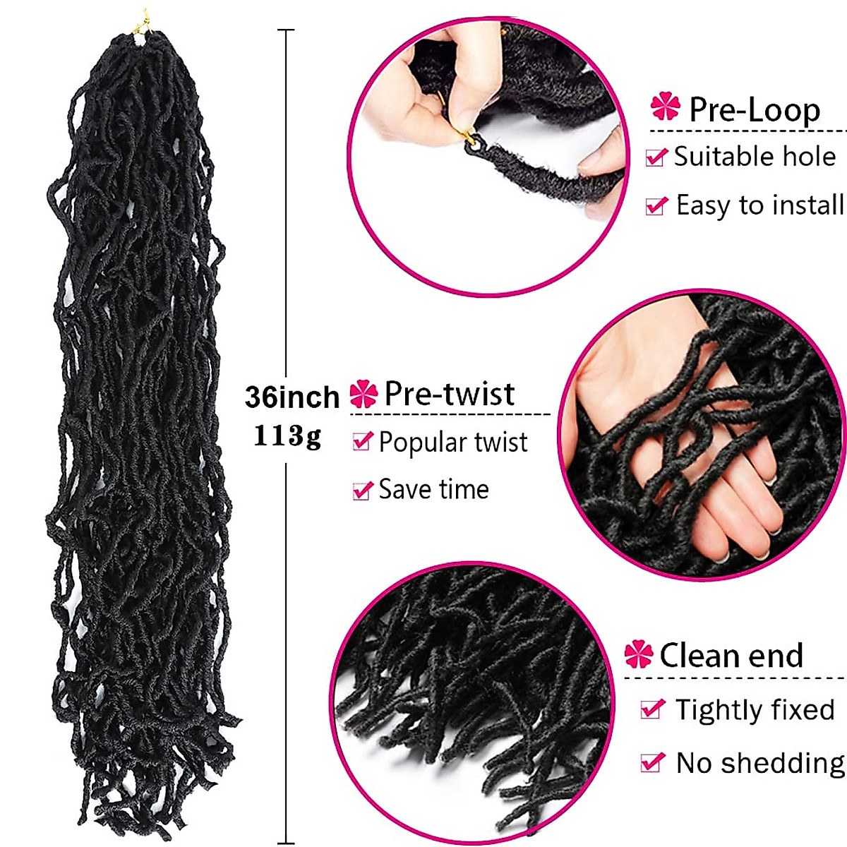 Soft New Faux Locs Super Long Goddess Crochet Hair Pre Looped Natural Braid Curly Wave Braiding Hair（36inch #1b 6packs)…