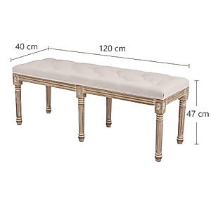Vonluce Extra-Long Upholstered Bench, Beige, Rubberwood Frame, 48 x 16.7 in