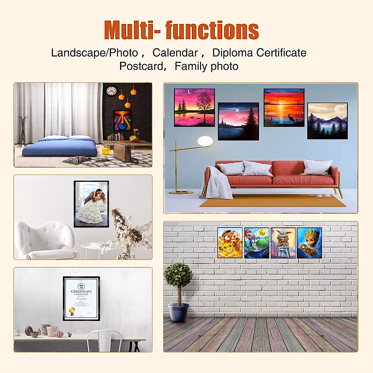 Isshrimp 6 Pack Diamond Painting Frames 30x40cm,12x16 Inch Diamond Art Frames,Inside Size 10x14 inch,Magnetic Diamond Art Frame Self-Adhesive, Poster Frames for Home Wall Office Deco(Black).