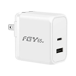 FGY USB C Wall Charger, 65W GaN II Fast Charger Dual Port Charging Block with Flodable Plug, Portable Laptop Charger Compatible for MacBook Air/MacBook Pro, Chromebook, iPhone14/13, Samsung Galaxy