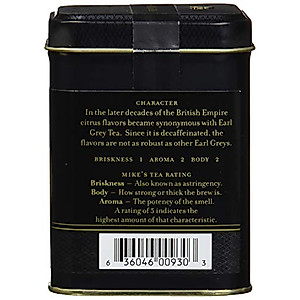 Decaffeinated Earl Grey, Loose tea in 4 Ounce tin