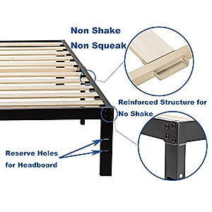 zizin Metal Full Bed Frame Wood Slats Platform Mattress Foundation Heavy Duty No Box Spring Needed 14 Inch Base with Storage (Wooden-Full)
