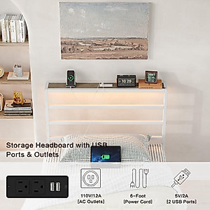 CollaredEagle Twin Size Bed Frame with Headboard, Metal Platform Bed Frame with Charging Station, Heavy Duty Platform Bed Frame with LED, Easy Assembly, White