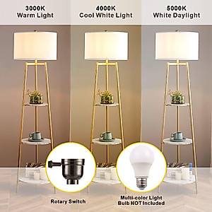 ROSEN GARDEN Floor Lamp, Standing Reading Light with Faux Marble Shelves and Fabric Shade, Modern Tall Pole, Accent Furniture Décor Lighting for Living Room, Bedrooms