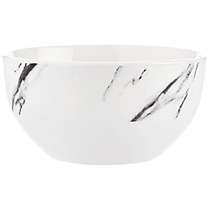 American Atelier Marble Black Coup Casual Round Porcelain Dinnerware Set-16 Piece Party Collection w/ 4 Dinner Salad Plates, 4 Bowls & 4 Mugs, 10.5", White