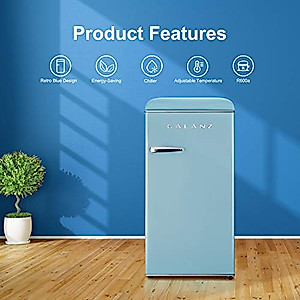 Galanz GLR33MBER10 Retro Compact Refrigerator, Single Door Fridge, Adjustable Mechanical Thermostat with Chiller, Blue, 3.3 Cu Ft