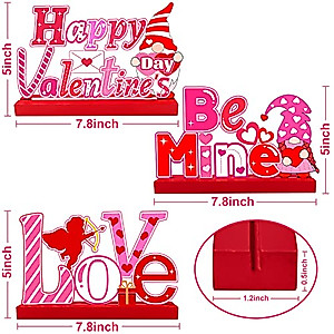 TURNMEON 3 Pcs Valentine's Day Table Sign Valentines Decor Love Be Mine Cupid Happy Valentines Table Centerpiece Romantic Wooden Valentines Decorations for Home Office Indoor Wedding Dinner Party