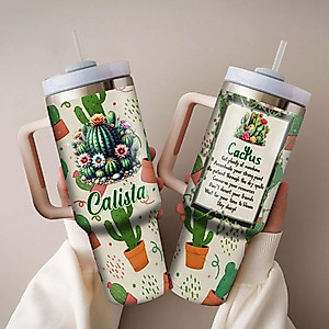 WAZONE Personalized Cactus Stainless Steel Tumbler Cup 40oz Custom Name Inspiration Travel Mugs Tumblers Flower Floral Cacti Plant Lovers Gifts for Women Gardeners Gardening