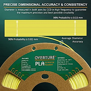OVERTURE PLA Filament 1.75mm PLA 3D Printer Filament, 1kg Cardboard Spool (2.2lbs), Dimensional Accuracy +/- 0.03mm, Fit Most FDM Printer (Light Yellow)