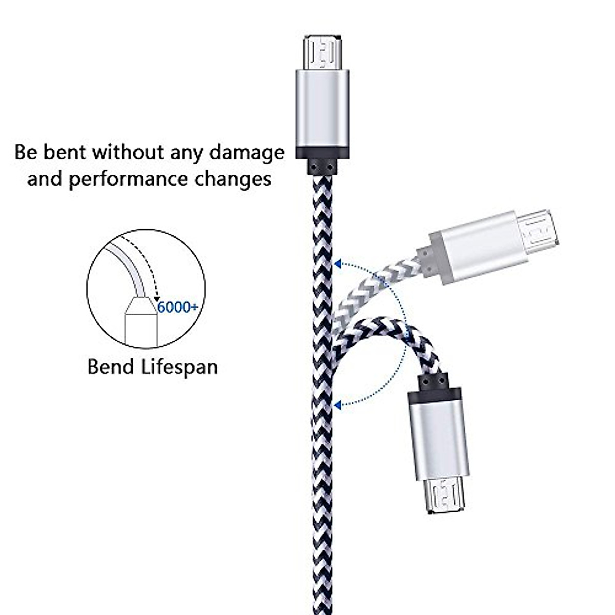 FiveBox Micro USB Charger Cable, 5-Pack 6ft Micro USB Cable Cord Braided Fast Charging Phone Charger for Samsung Galaxy J3 J7 S6 S7 Edge, Tablet, LG stylo 2/3 LG G3 G4 K30 K20 Plus, Old Kindle 7 8 10