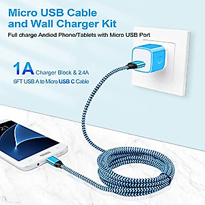 Android Charger Micro USB Android Charger Cable Single Port Wall Charger Block Phone Plug 6FT Charging Cord for Samsung Galaxy S7 S6 Edge/Active/S5 S4 S3 S2, Note 6 5 4,A10 J8 J3V J7V J7 J3 J6 J5 J2