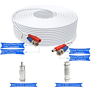 Aimyzii BNC Cable 200ft 4 Pack BNC Video Power Cable,Security Camera Cable for CCTV Camera DVR Security Systems(Included 8X BNC Adapters,100 Pcs Cable Clips)-White
