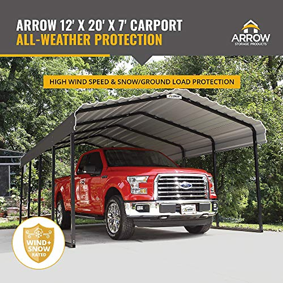Arrow Shed 12 x 20 x 7-Foot Heavy Duty Galvanized Steel Metal Multi-Use Shelter & ShelterLogic ShelterAuger 4-Piece 30-Inch Reusable Heavy Duty Steel Earth Auger Anchor Kit, Silver