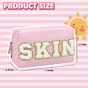 Gosuoa Preppy Makeup Bag,Skincare Bag,PU Leather Portable Waterproof Preppy Stuff for Travel Toiletry Bag,Makeup Bag for Girls Women