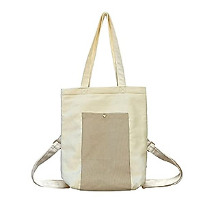 KELAMY Convertible Canvas Backpack Tote with Zippers & Pockets Color Block Tote Bag / Backpack (Tan)