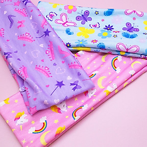 FROG SAC 3 Wide Headbands for Girls, Elastic Hair Bands for Kids, Soft Fabric Stretch Hair Accessories for Children, Cute Sports Yoga Girl Headband (Unicorn/Butterfly/Princess)