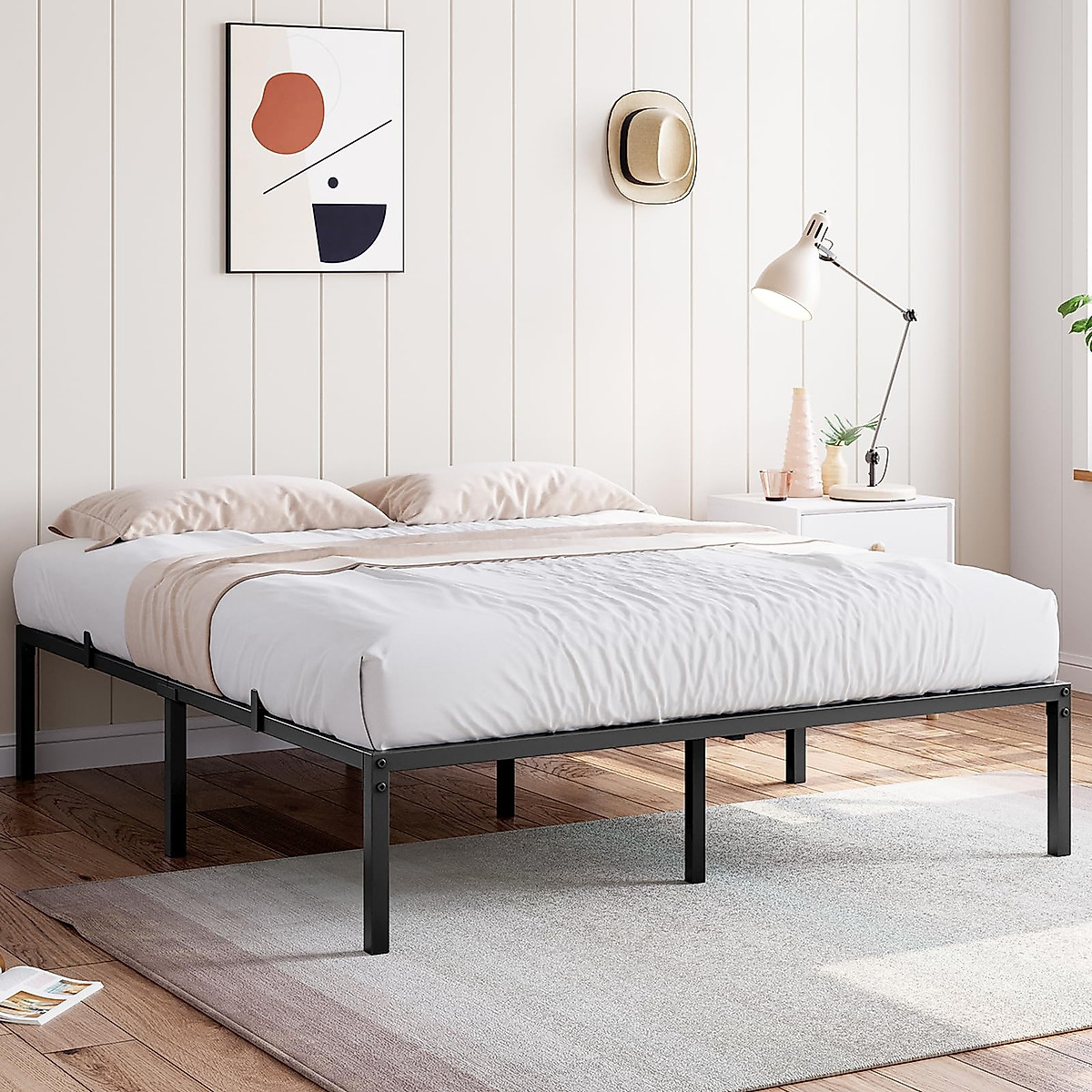 GAOMON Full Size Bed Frame 14 inch Black Metal Platform Bed Frame No Box Spring Needed Bedframe with Metal Slats Support Mattress Foundation Beds Base Easy Assembly Under Beds Storage-Full Size