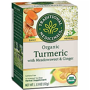 Traditional Medicinals Organic Turmeric with Meadowsweet & Ginger Herbal Tea, Supports Healthy Response to Inflammation, (Pack of 4) - 64 Tea Bags Total