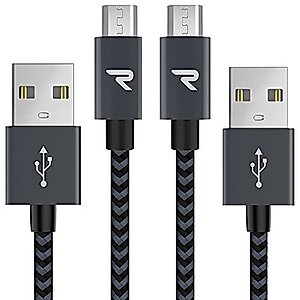 Micro USB Cable,[2 Pack/3.3ft],Rampow QC 3.0 Fast Charging & Sync Android Charger,Braided Nylon Micro USB Cables for Samsung Galaxy S7/S6 and Edge,Note 6/5,Sony,Kindle,PS4,Android Devices - Space Grey