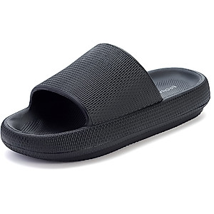 BRONAX Unisex House Slides for Women and Men Size 9 Indoor Pillow Slippers Sandals Sandles for Female Comfy Cushioning Thick Sole 40-41 Black