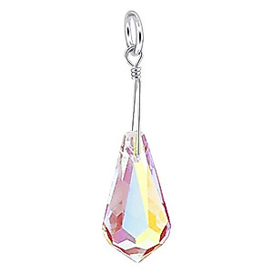 Gem Avenue Teardrop Shape Clear AB Austrian Crystals 1.25 Inch 925 Sterling Silver Charm Pendant for Women