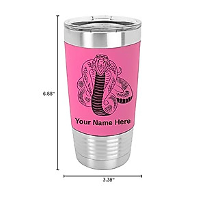 LaserGram 20oz Vacuum Insulated Tumbler Mug, Cobra Snake, Personalized Engraving Included (Silicone Grip, Pink)