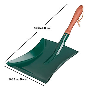 REDECKER Heavy Duty Steel Dust Pan, Powder-Coated, Large Green Dustpan with Long 16-1/2-Inches Oiled Beechwood Handle for Home, Outdoor Dustpan, Made in Germany - Dust Pan Steel Green