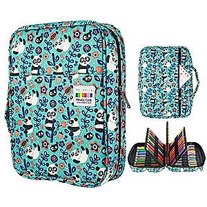 YOUSHARES Colored Pencil Case 220 Slots Pen Case Organizer with Handy Wrap & Zipper, Multilayer Holder for Prismacolor Colored Pencils & Gel Pen (Panda)