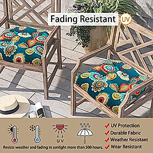 MAGPIE FABRICS Outdoor/Indoor Tufted Seat Cushion with Ties Set of 2, 19"x19" Waterproof Patio Chair Pads Tatami for Room Garden Balcony Office Decor(Heronsbill Turquoise Green)