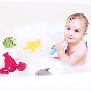 Little Additions Bath Toys for Toddlers 1-3, Baby Bath Toys with Bonus Mesh Bath Toy Storage Bag with Suctions for Easy Drying, Mold Free Bath Toys, Toddler Bath Toys Ocean Collection