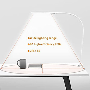 YOUKOYI Desk Lamp with Clamp, Swing Arm Lamp, Flexible Gooseneck Architect Table Lamp- Stepless Dimming, 3 Color Modes, Touch Control, 9W, 1050LUX Eye-care Desk Lamp for Home/Office/Study/Work (White)