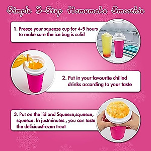 Slushie Maker Cup - Magic Quick Frozen Smoothies Cup for Homemade Milk Shake Ice Cream Maker, Cooling Cup, Double Layer Squeeze Slushy Maker Cup, Birthday Gifts for Friends&Family(Pink)
