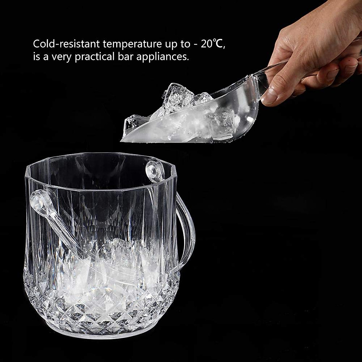 Crystal Ice Bucket, Small Clear Acrylic Ice Cube Container Champagne Beer Wine Chiller with Handle for Freezer Cocktail Bar Party, 4.7 x 4.7 x 4.9 in