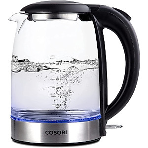 COSORI Glass Teapot Stovetop Safe Gooseneck Kettle with Removable Stainless Steel Infuser Scale Line & Electric Kettle, 1500W Wide Opening 1.7L Glass Tea Kettle & Hot Water Boiler, Matte Black