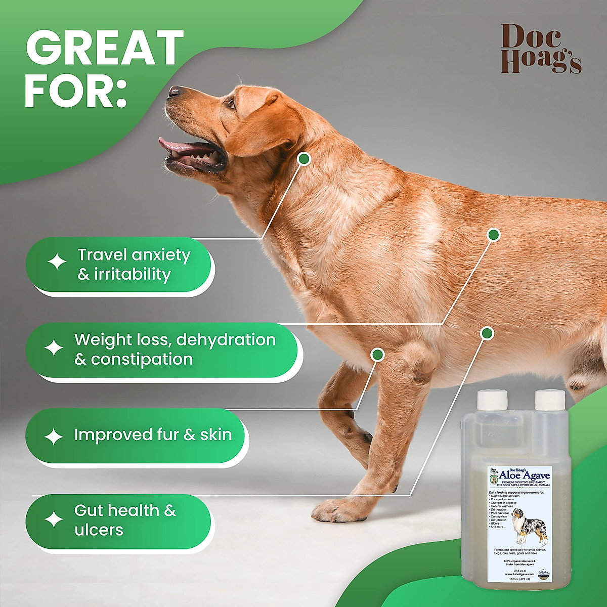 Doc Hoag’s Aloe Vera + Agave Natural Holistic Dog Supplements for Hair & Weight Loss - Also for Puppies, Cats & Other Small Animals by Original Udder Balm