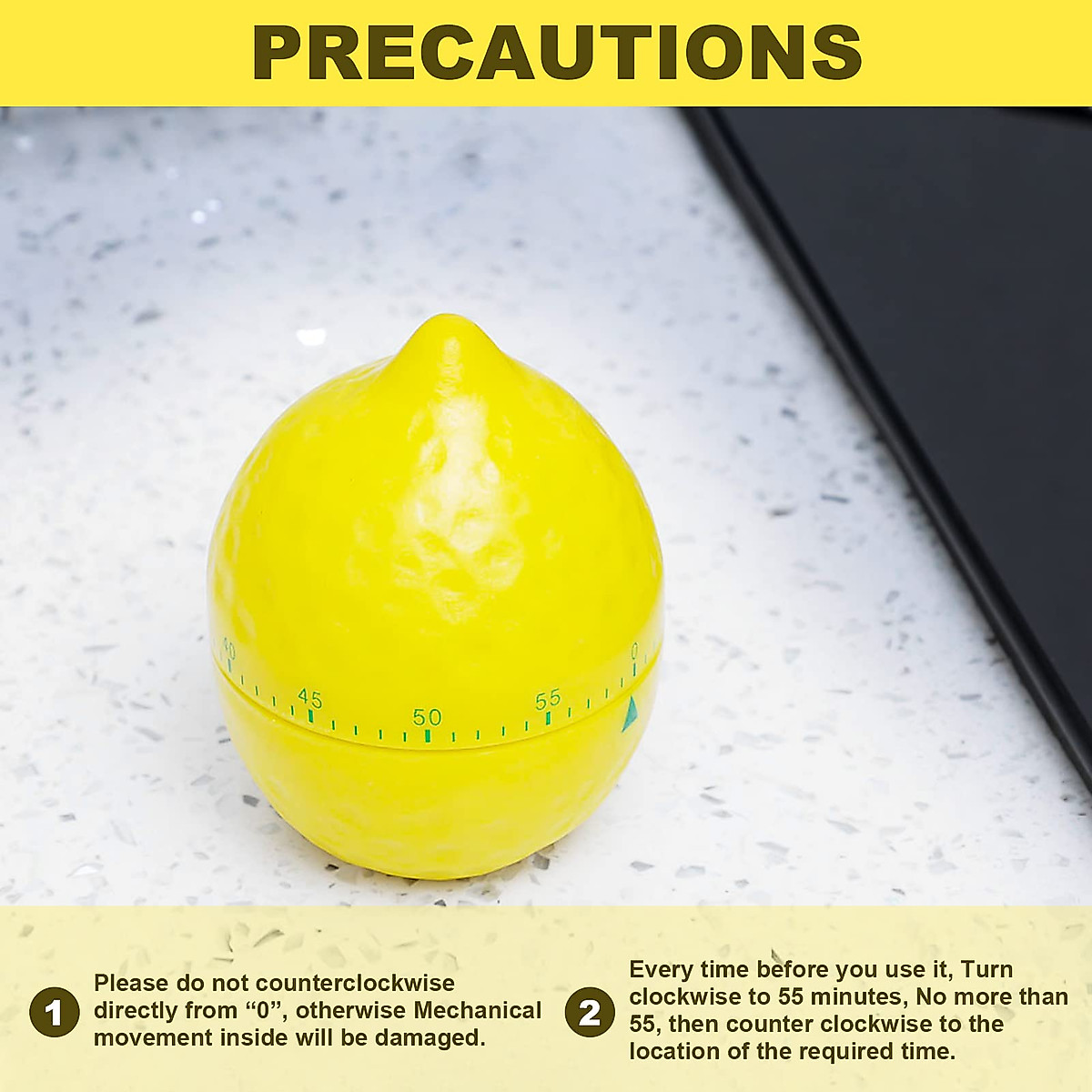 Kitchen Timer,60 Minutes Cooking Timer, Cute Craft Lemon Classroom Timer with 360° Rotating Countdown, Durable Mechanical Lemon Reminder, Kitchen Timer Clock for Kids Teachers Adults