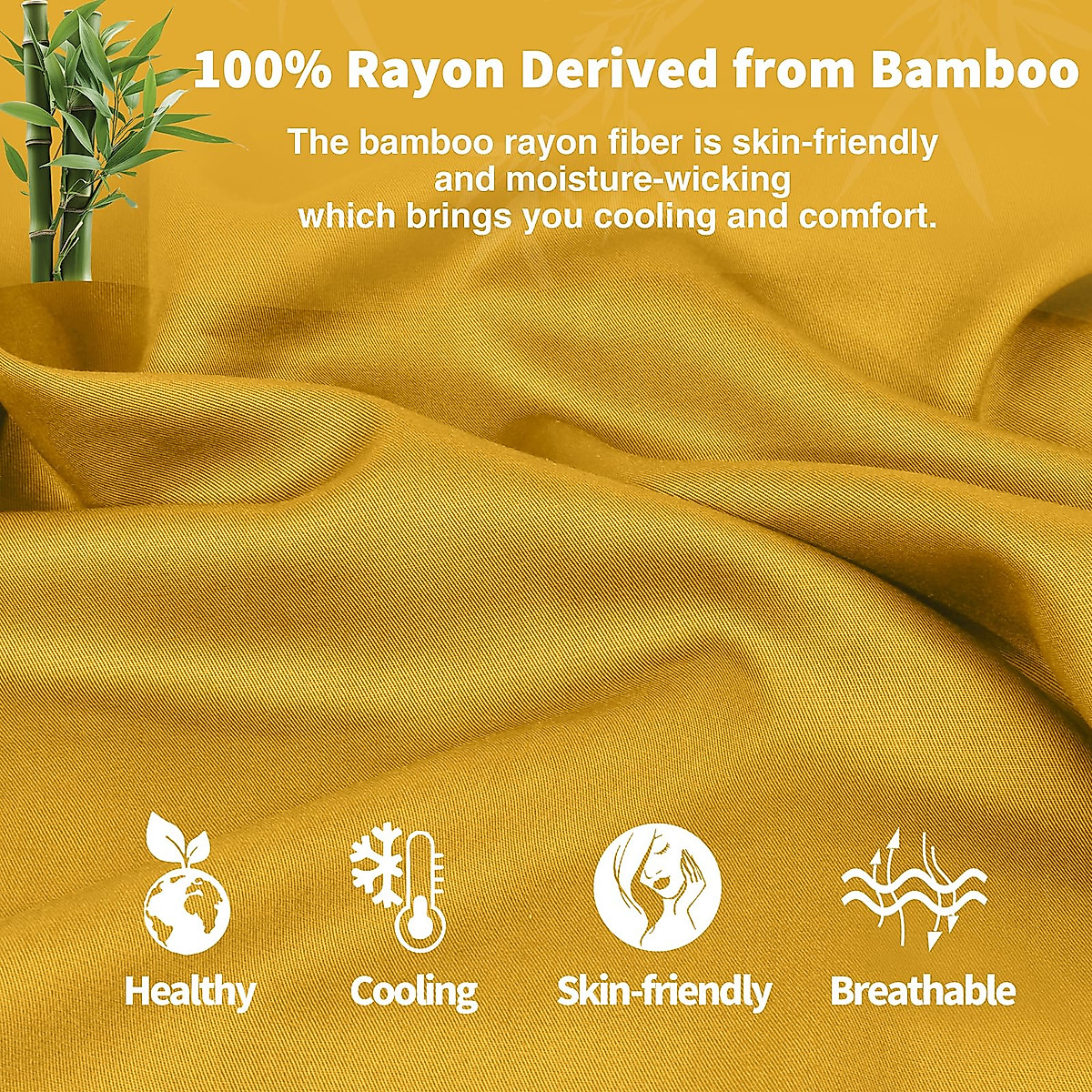 Homiest 100% Viscose Derived from Bamboo Fabric by The Yard, 98 Inch Wide Mustard Yellow Fabric Soft & Cooling Cloth Fabric, Silky Lining Fabric for Dress, Clothing Making, DIY Crafts (1 Yard)