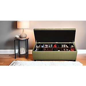 The Sole Secret Diamond Tufted Shoe Ottoman Storage Bench for Bedroom or Entryway, Adjustable Wooden Inserts, Stores up to 36 Pairs, Easy-Open Hinged Lid, Large, Candice Ivy
