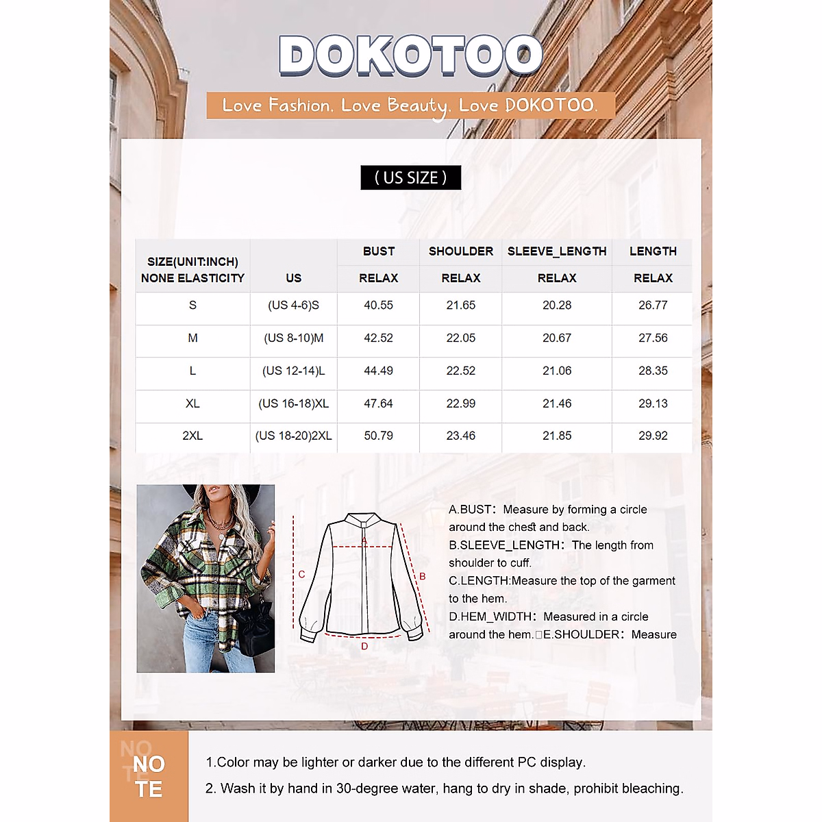 Dokotoo Classic Plaid Button Up Shirts for Women Roll Up Long Sleeve Flannel Tops Turn Down Collar Soft Checked Loose Boyfriends Baggy T-Shirt Outerwear for Ladies Office Jacket Orange M
