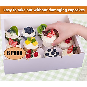 LONGTEAM 6-Set Cupcake Boxes Hold 12 Standard Cupcakes, Food Grade Cupcake Holders Bakery Carrier Boxes with Windows and Inserts for Cupcakes, Muffins and Pastries (White-6 Pack)