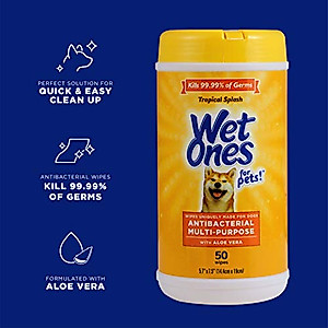 Wet Ones for Pets Multi-Purpose Dog Wipes with Aloe Vera, 50 Count - 3 Pack | Dog Wipes for All Dogs in Tropical Splash, Wipes for Paws & All Purpose