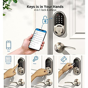 Veise Smart Locks for Front Door, 2 Lever Handle Set, Keyless Entry Deadbolt, App Control, Electronic Digital Touchscreen Keypad, Auto Lock, IP54 Waterproof, Easy Installation, Satin Nickel