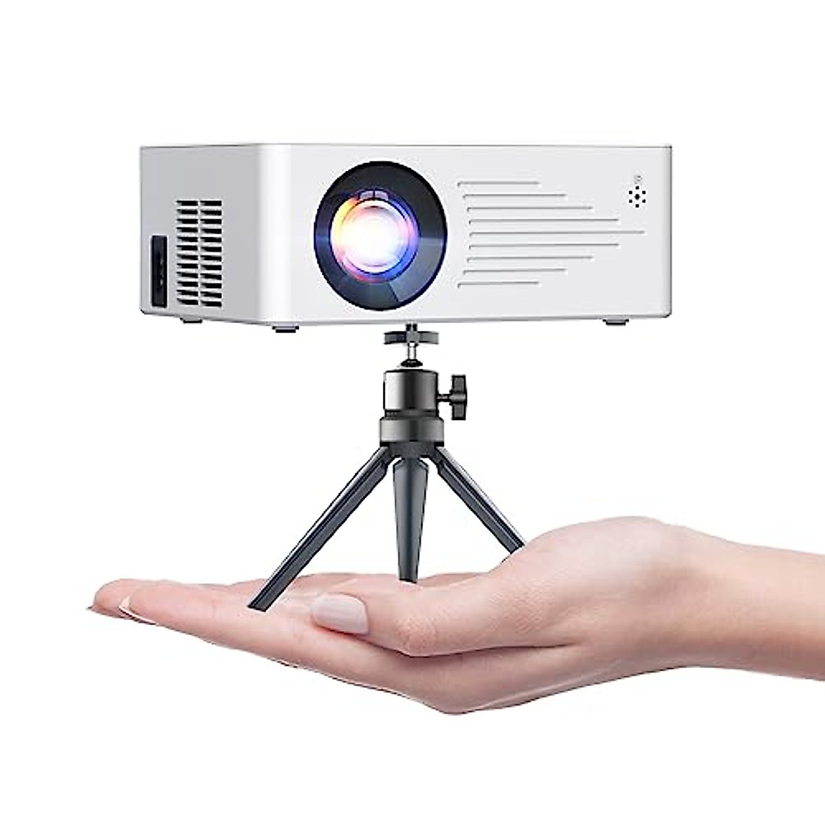 TMY Mini Projector for iPhone, Portable Projector with 5G WiFi and Bluetooth, 1080P HD Projector【with Tripod】, Movie Projector for iOS/Android/PC/TV Stick/HDMI/AV/USB, Indoor & Outdoor use