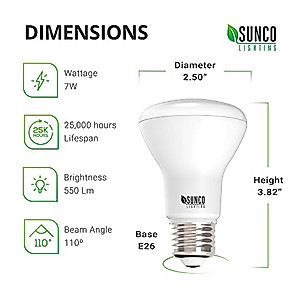 Sunco 4 Pack BR20 LED Bulbs Indoor Flood Light R20 Dimmable 5000K Daylight 50W Equivalent to 7W, E26 Medium Base, Recessed Can Lights, Home Ceiling Lights Super Bright, UL & Energy Star