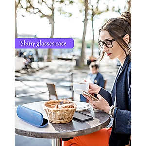 Weewooday 6 Pieces Hard Shell Eyeglasses Cases Glitter Glasses Case Unisex Glasses Case with Cleaning Cloth Sunglasses Case for Women Men