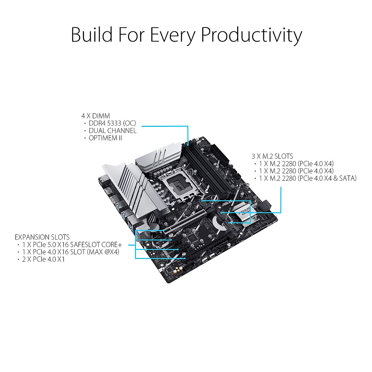 ASUS Prime Z790M-Plus D4 LGA 1700(Intel 14th,12th&13th Gen) microATX Motherboard (PCIe 5.0, 3xM.2 Slots,10+1 DrMOS,DDR4,1Gb LAN,USB 3.2 Gen 2x2 Type-C,Front USB 3.2 Gen 1 Type-C,Thunderbolt 4 USB4)