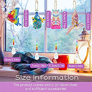 Queekay 4 Pieces Diamond Art Sun Catcher DIY Wind Chime Kit Hanging Double Sided Hummingbird Butterfly Cat Peacock Shape Crystal Number Ornament for Adults Kids Home Garden Decoration