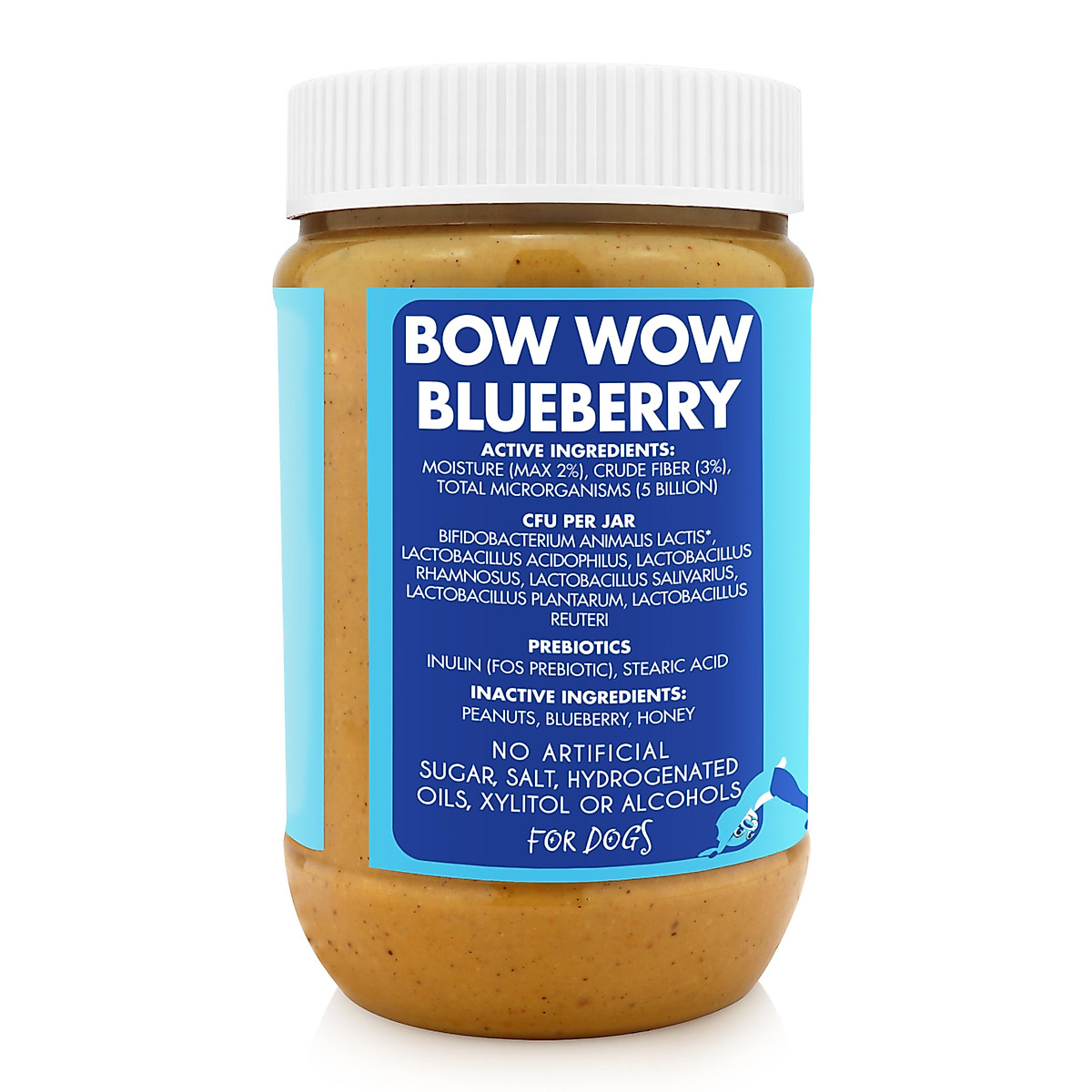 BUDDY BUDDER Bow-Wow Blueberry (probiotic + prebiotic), 100% Natural Dog Peanut Butter, Healthy Peanut Butter Dog Treats, Dog Enrichment Supplement, Made in USA (17oz Jar)