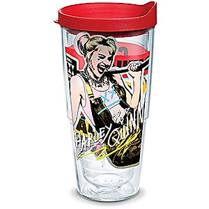 Tervis 1345089 Warner Brothers - Birds of Prey Harley Quinn Insulated Tumbler with Wrap and Red Lid, 24oz, Clear